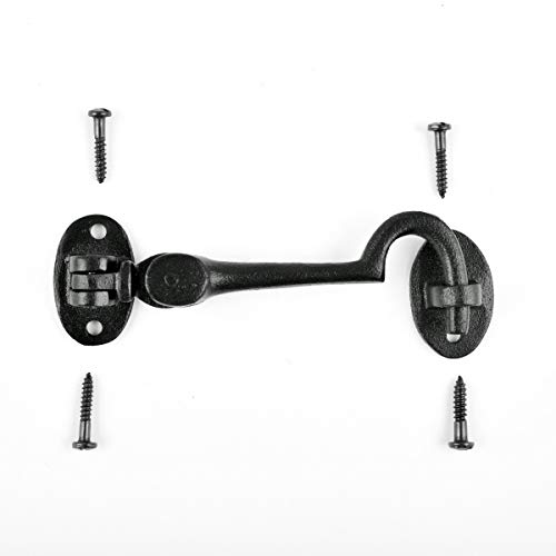 Renovators Supply Manufacturing Door Latch Lock 4.5 in. Black Wrought Iron Swivel Style Hook and Eye Latch for Door with Mounting Hardware