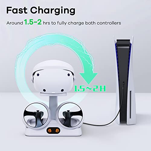 Controller Fast Charging Station for PSVR2 Sense, Charging Dock Game Accessories for PSVR 2 Charger with LED Light, Headset Display Stand and Controller Mount, Magnetic Connector, USB C Cable