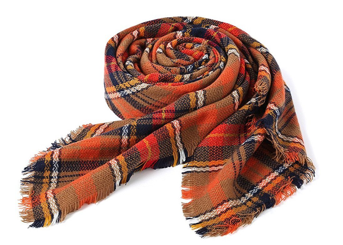 Century Star Women's Stylish Warm Tassels Soft Plaid Tartan Scarf Winter Large Blanket Wrap Shawl Beauty Orange