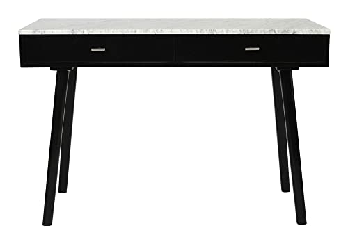 Bianco Collection Viola 44" Italian Marble Writing Desk in White and Black