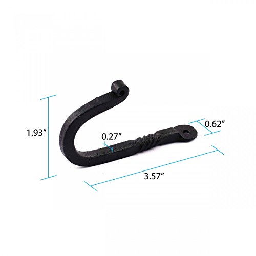 Renovators Supply Bathroom Hooks 3.5 in. Black Wrought Iron Wall Mount Hooks for Hanging Robe, Towel, Hat, or Jewellery with Mounting Hardware