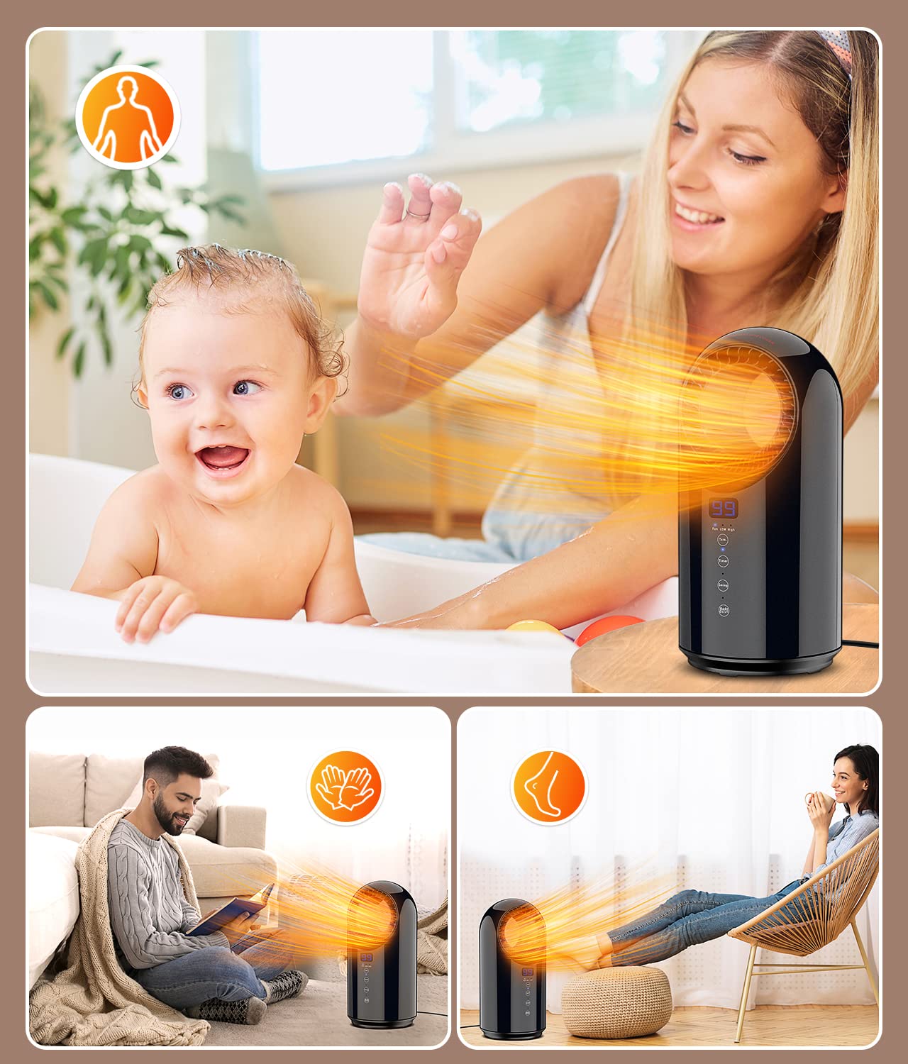 WAPEMORK Space Heater for Personal Use, Portable Indoor Electric Heaters, Small Bladeless Heater Fan with Adjustable Comfort Control Thermostat, Safe and Quiet for Bathroom Office Desk Baby Room (Black)
