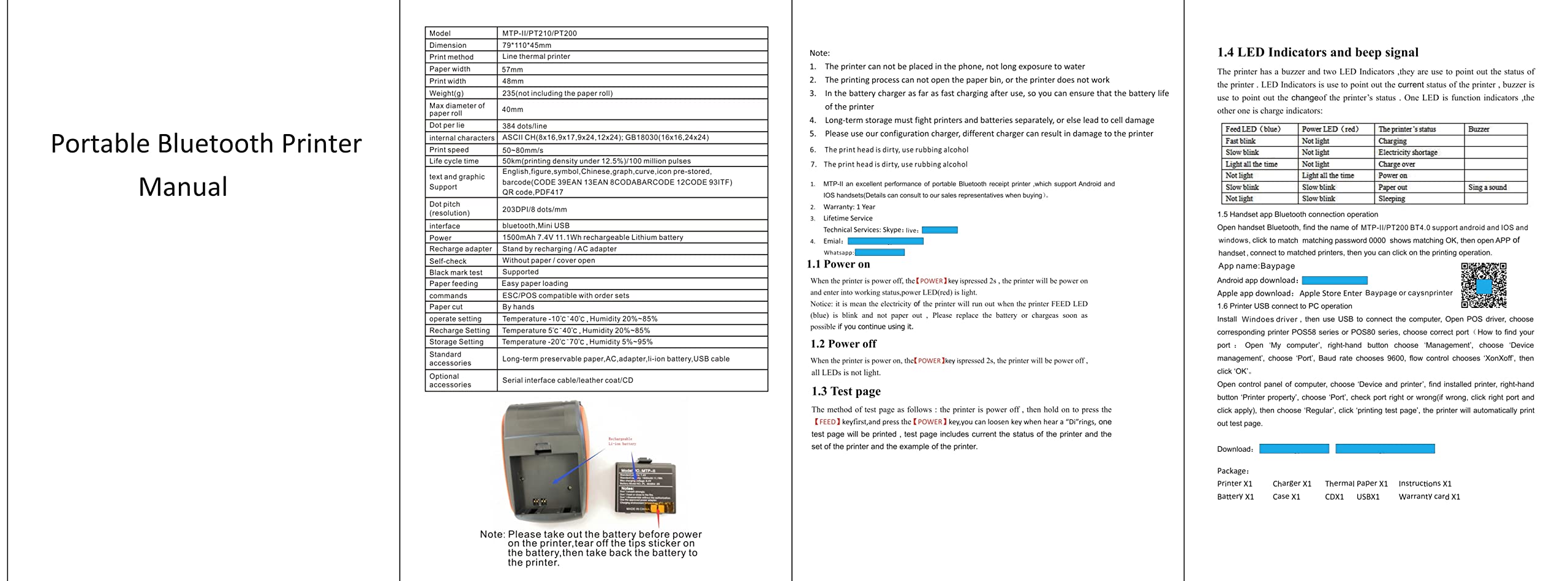 Mini Printer, Portable Receipt Printer Bluetooth Thermal Bill Printer 58 mm Directly-Heated Thermal Printer Support The Smartphone Control(Blue US), Comes with English Manual