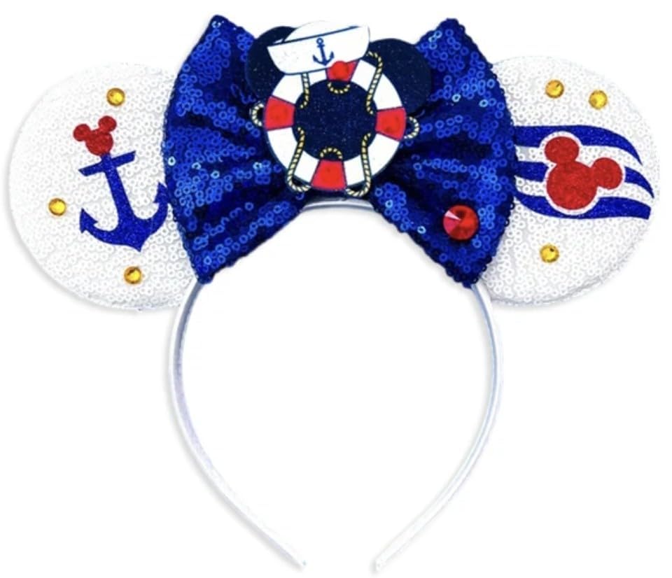 CLGIFT Cruise Minnie Ears, Pick Your Color - Boat, Nautical, Rainbow Sparkle, Classic Red Sequin Mouse Ears