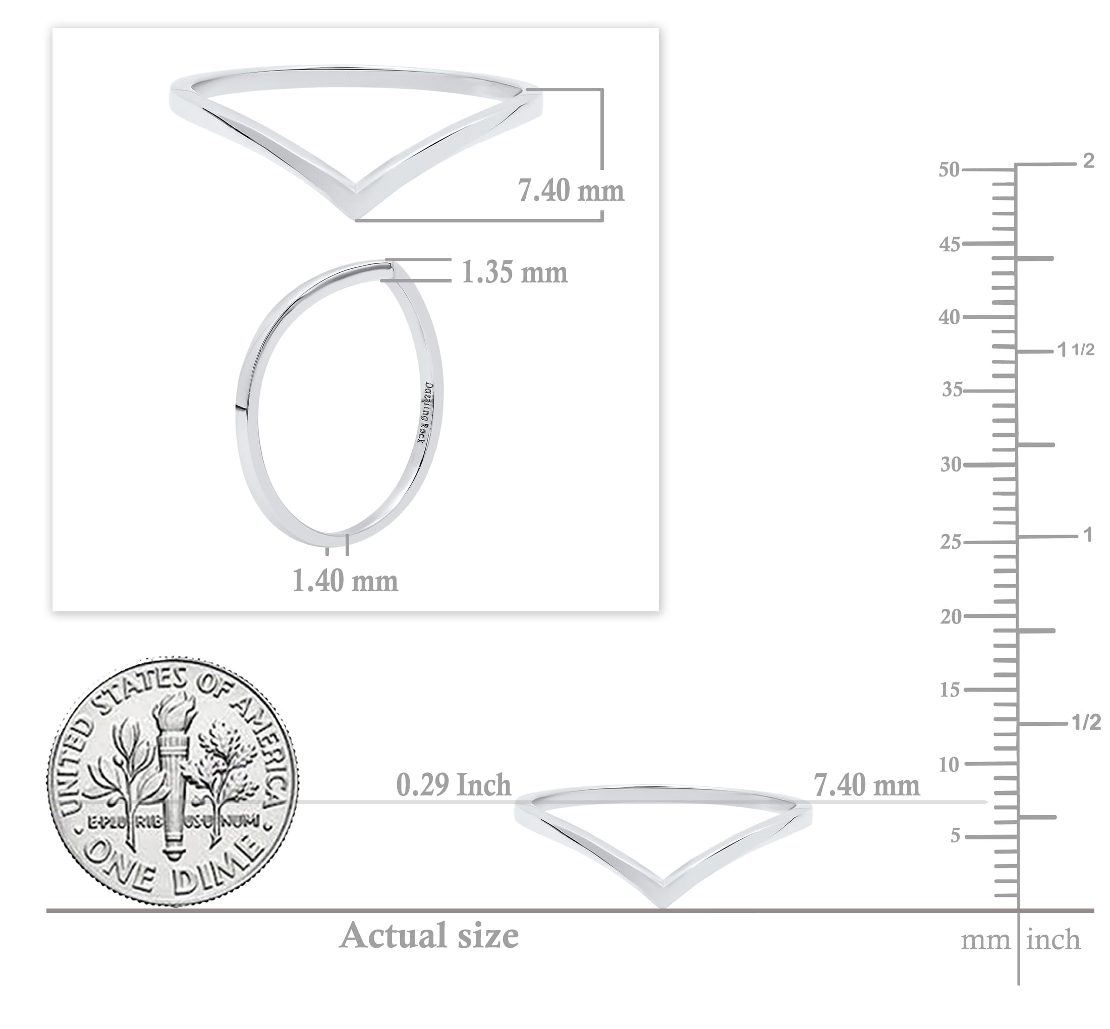 Dazzlingrock Collection Ladies Minimalist Guard Chevron V Shape Stackable Classical Simple Plain Matching Wedding Band | 10K White Gold, Size 8.5