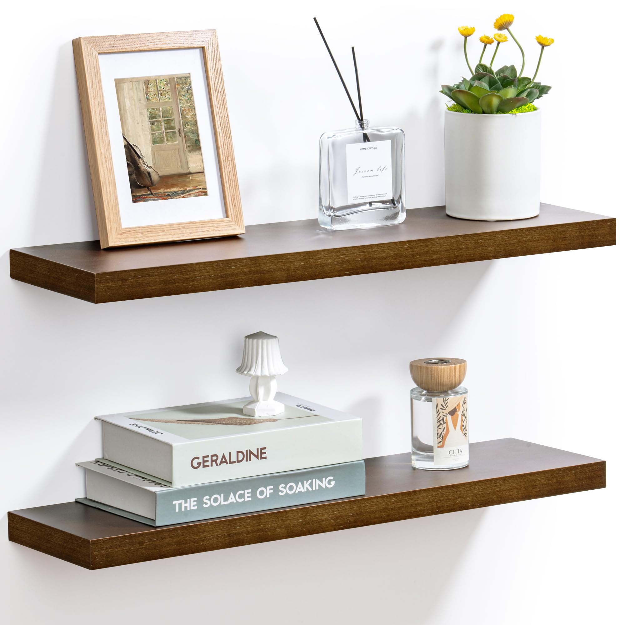 Fun Memories 48 Inch Floating Shelves Wall Mounted, Solid Hardwood Wall Shelves 48 in, Rustic Natural Wood Floating Shelf for Bathroom, Kitchen, Living Room, Mahogany Color