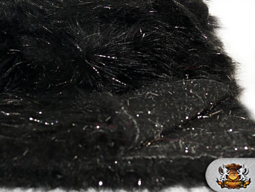 Faux Fur Long Pile Sparkling Tinsel Black Fabric / 58" W/Sold by The Yard