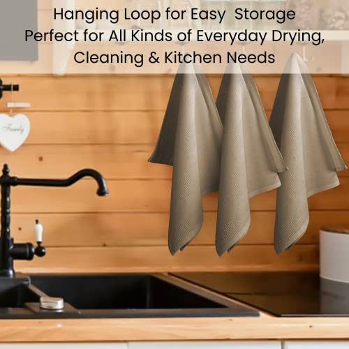 Cotton Clinic Premium Waffle Kitchen Towels 12 Pack β Soft Absorbent Quick Drying Table and Kitchen Linen - Dish Towels, Dish Cloths, Tea Towels and Cleaning Towels with Hanging Loop β 16x28 / Beige