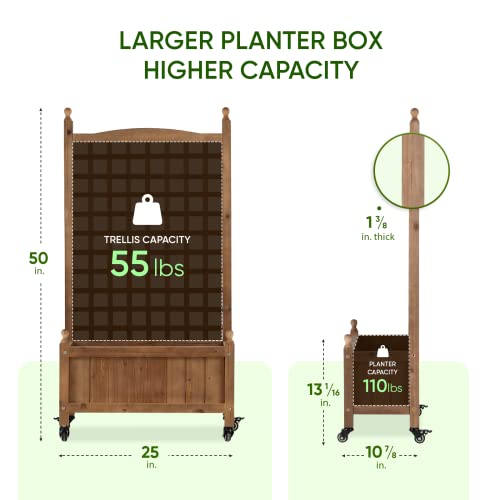 Idzo Raised Garden Bed with Trellis, Durable Oil Coated Planter with Trellis, 50 Inches Height Vertical Gardens Outdoors with Lockable Wheels and Convenient Non Woven Lining