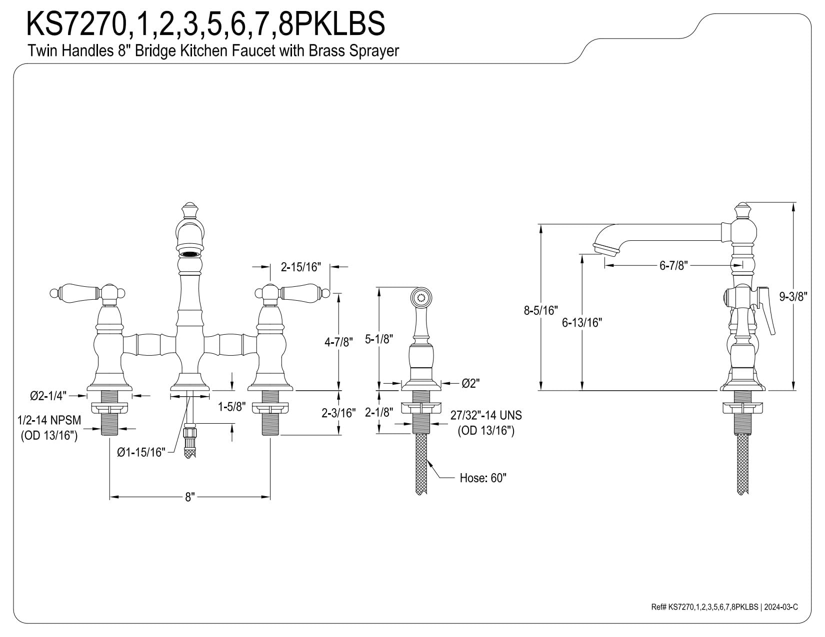 Kingston Brass KS7277PKLBS Duchess Bridge Kitchen Faucet, Brushed Brass 13.88 x 6.88 x 8.31