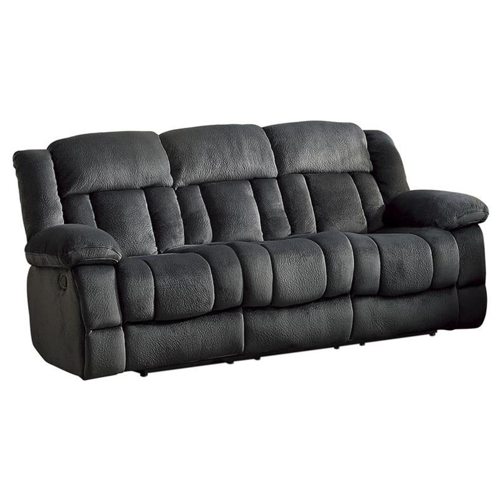 Pemberly Row Plush Double Reclining Sofa, Upholstered 3 Seater Fabric Recliner Couch for Home Living Room, Charcoal