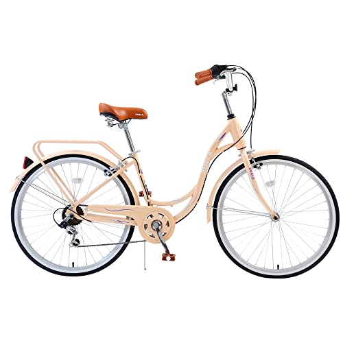CIATRE 26 inch Bike, Women's Beach Cruiser Bike, Strong Steel Frame, 7 Speed, (Pink)