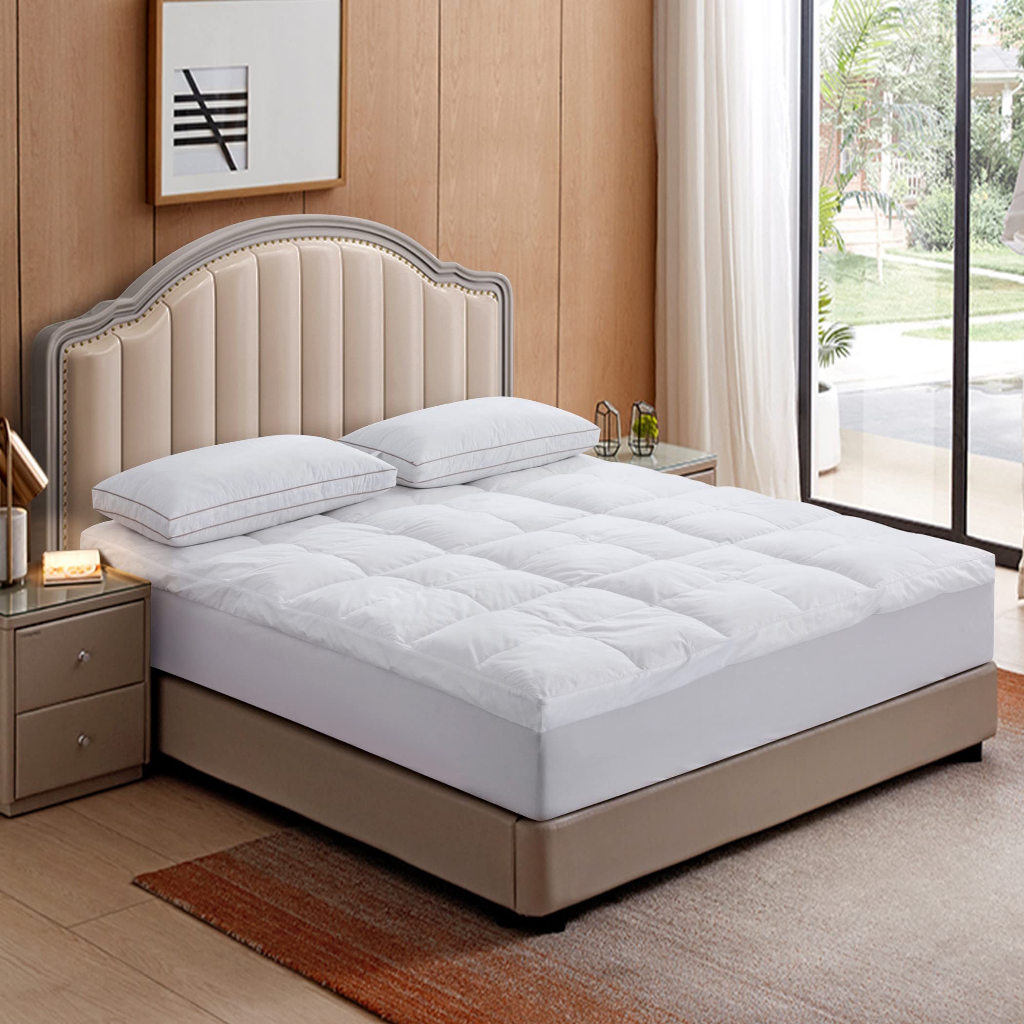 Feather and Loom Triple Comfort Layer Mattress Topper, White Down and Feathers, 100% Natural Cotton Cover, Responsible Down Standard Certified, Hypoallergenic (Queen - 60x80)