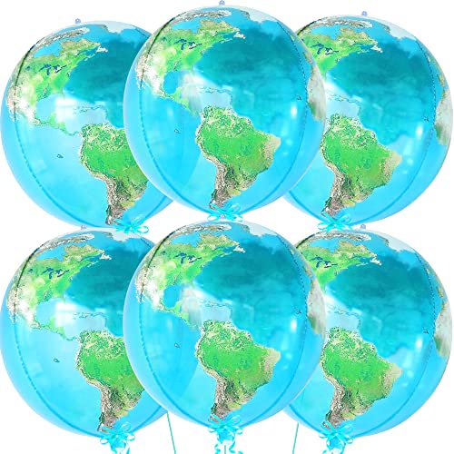 KatchOn, Globe Balloons for Earth Day Decorations - Big 22 Inch, Pack of 6 | 4D World Map Balloons | Earth Balloons for Party | Earth Day Balloons for Globe Decorations, Bon Voyage Party Decorations