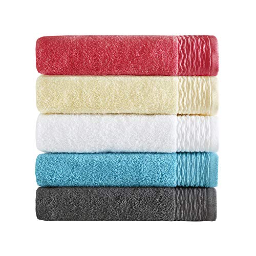 Madison Park Breeze 6 Piece Jacquard Wavy Border Zero Twist Cotton Towel Set, Charcoal