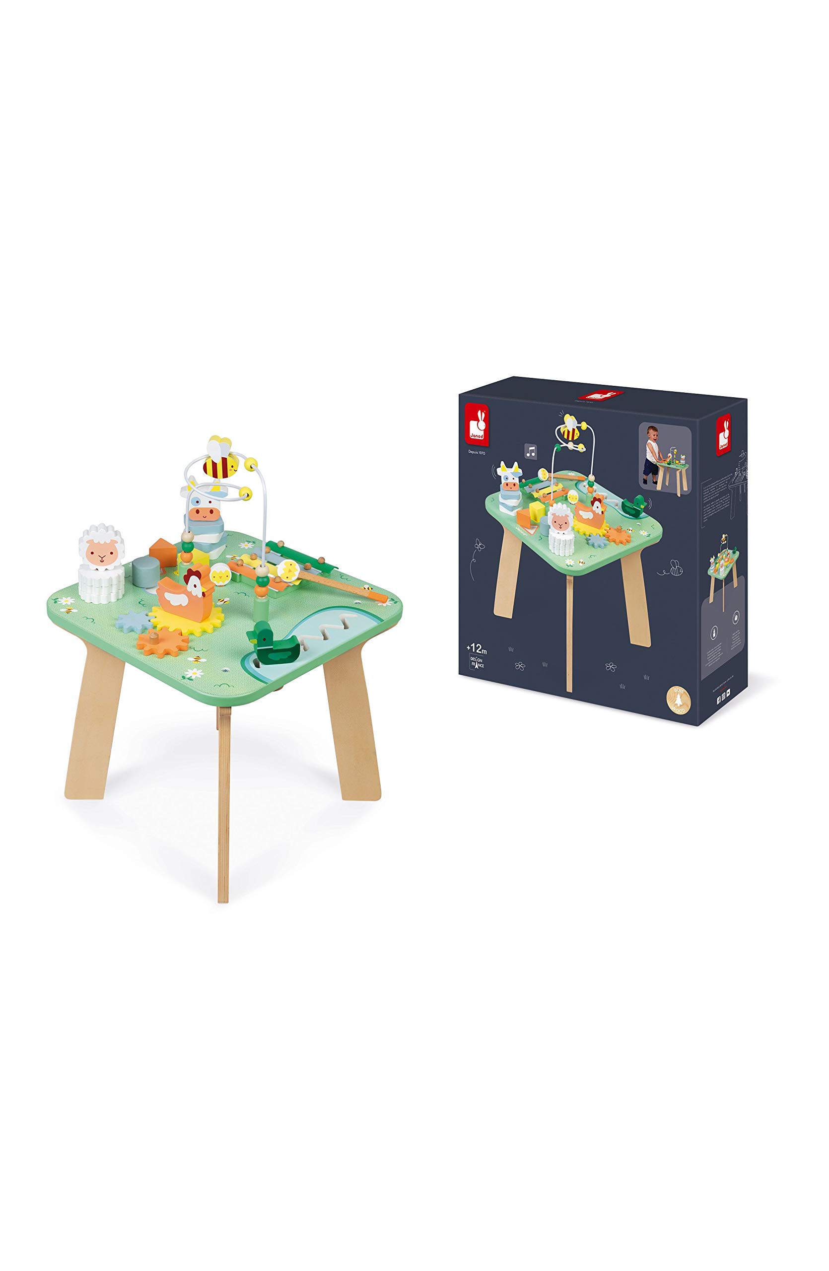 Janod Wooden Pretty Meadow Activity Table - 21.1" Tall - Ages 12 Months+ - J05327