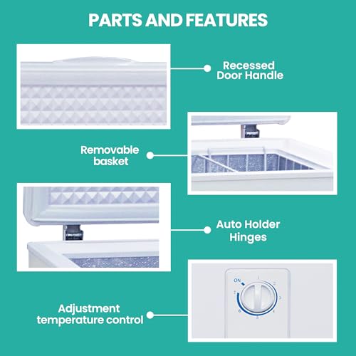 Koolatron 7.0 CuFt Chest Freezer with Manual Defrost Removable Storage Basket Adjustable Thermostat Quiet Compressor Cooling Stay-Open Lid Energy Efficient Deep Freezer for Home Basement Garage