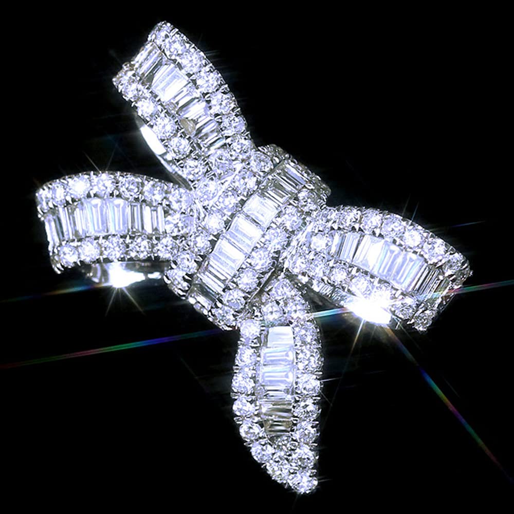 Cutesmile 18k Platinum Plated Shiny Cubic Zirconia Crystal Bow-Knot Engagement Wedding Ring (10)