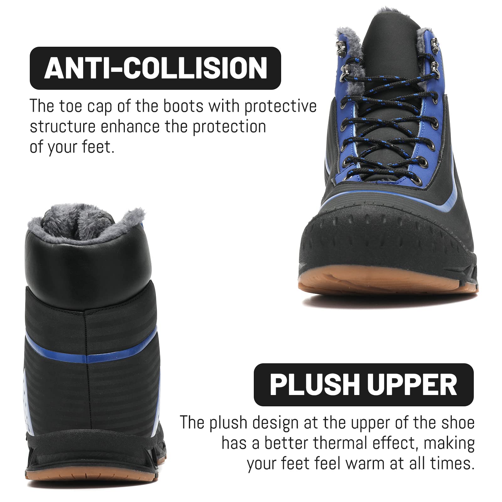 Dahocri Men’s Snow Boots, Insulated Waterproof Winter Shoes Warm Fur Lined Anti-Slip Ankle Boot for Hiking, Backpacking and Construction - Blue 43