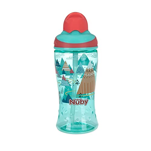 Nuby Thirsty Kids No-Spill Flip-it Printed Boost Cup with Thin Soft Straw - 12oz, 18+ Months, 1 Pack Print May Vary