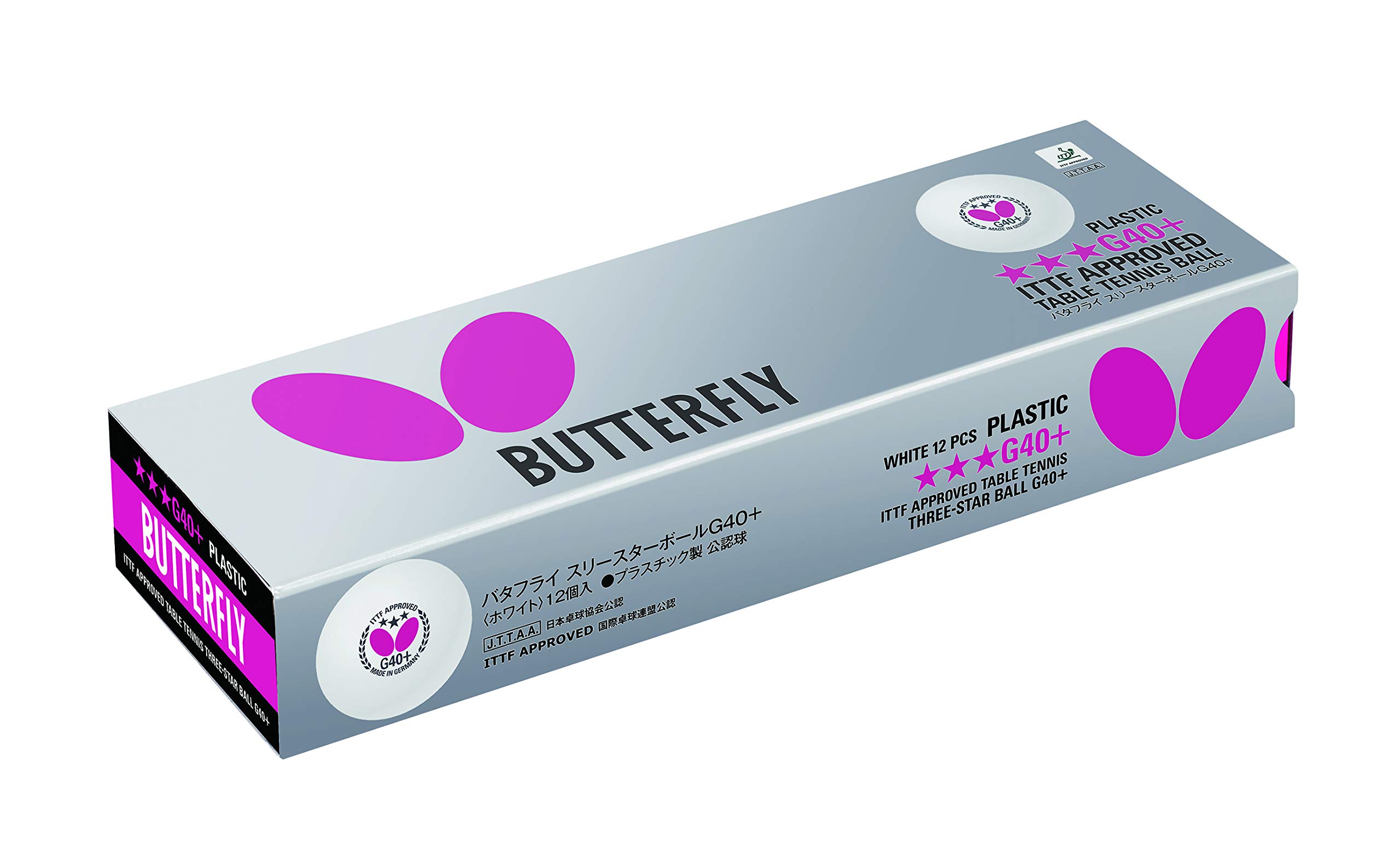Butterfly G40+ Table Tennis Balls - 40mm White Ping Pong Ball - ITTF Certified Professional Table Tennis Ball- Poly Table Tennis Ball - 3 Pack or 12 Pack