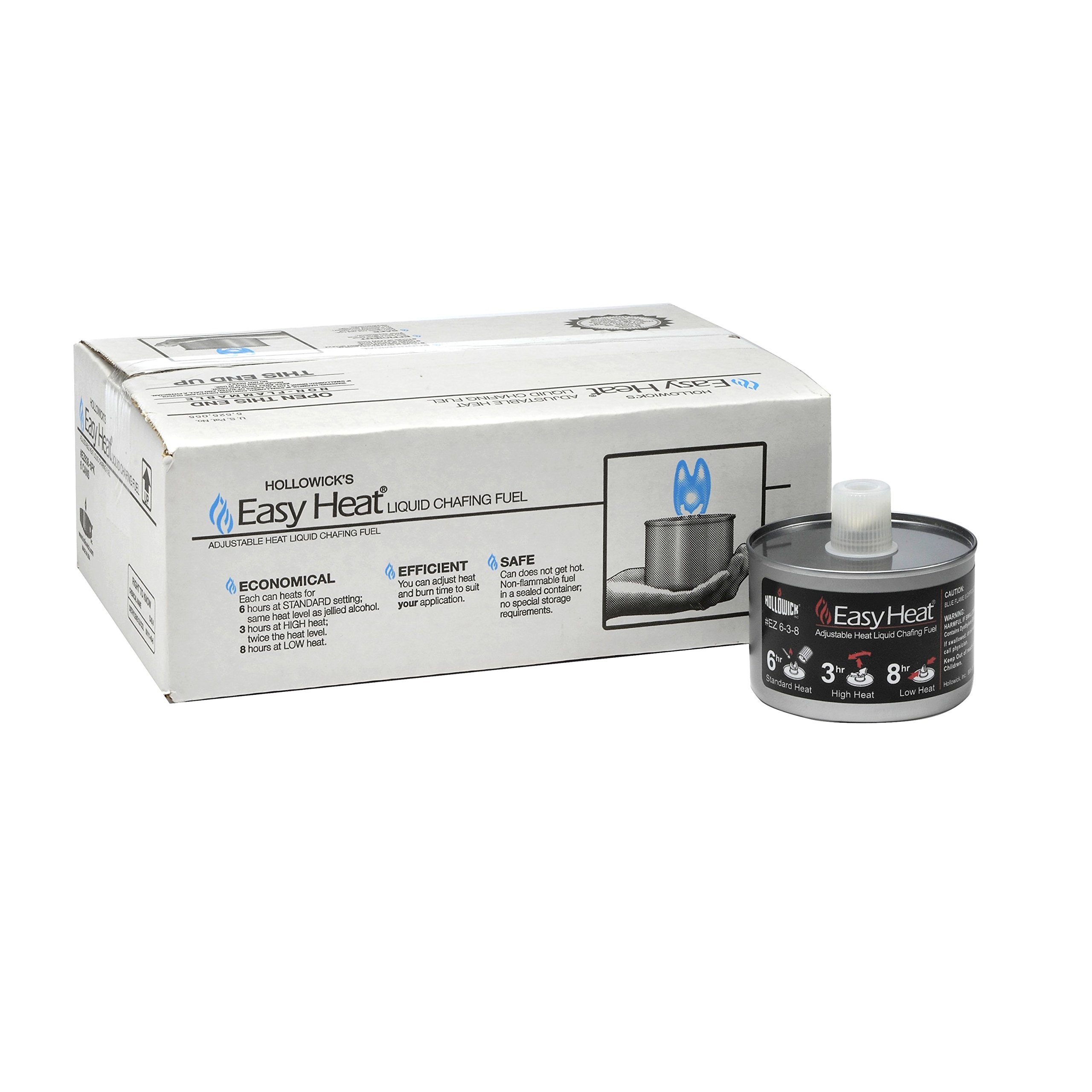 Hollowick Easy Heat 6-3-8 Adjustable Heat, Liquid Wicked Chafing Fuel with a Pop Top (6 Cans/Carton)