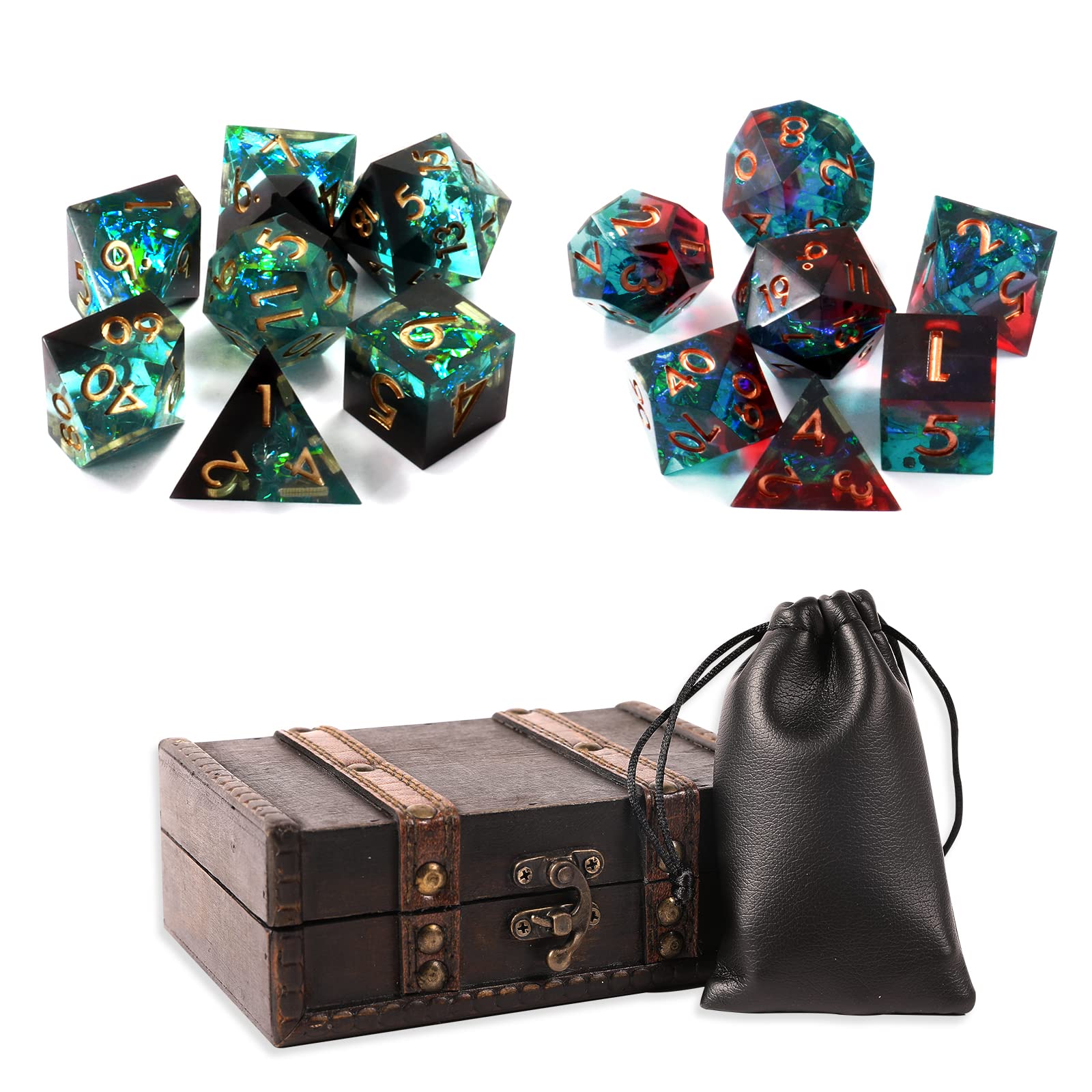 DDFE DND Dice Set 7-Die Polyhedral Resin RPG Dice Set Dice with Beautiful Glitter Inclusions for Dungeons and Dragons RPG MTG Table Games D&D Pathfinde,d and d Game Dice with Gift Box