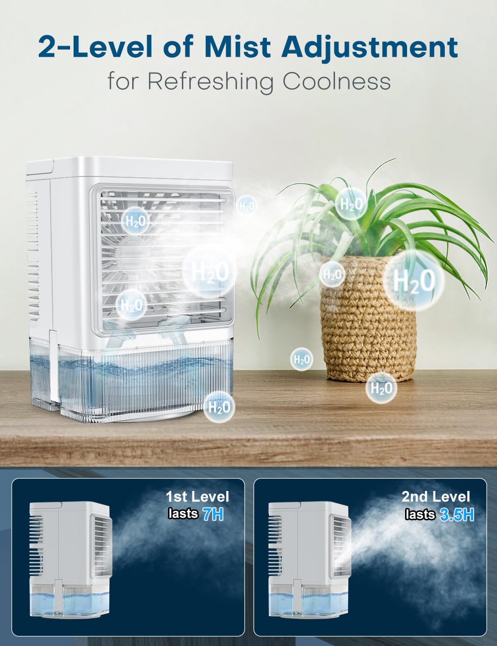 COOLECH Personal Air Conditioner w/Remote & LED Screen, 90° Oscillation, 4H Timer, 7 LED Night Light, 2 Cool Mist, 3 Speeds Evaporative Air Cooler, Portable Air Conditioners for Bedroom Desk Camping