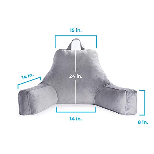 LINENSPA Reading Pillow with Shredded Memory Foam- Back Pillow for Sitting in Bed, Reading, Gaming, Watching TV β Bed Chair Pillow with Arms X-Large, Dorm Room Essentials, Stone