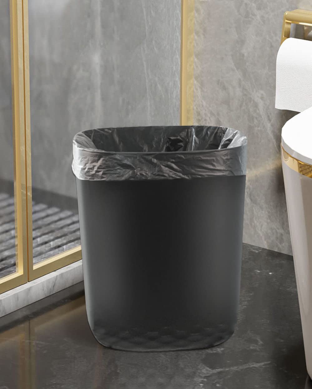 Feisco Small Trash Can for Bathroom with 60 Counts of Trash Bags,2.4 Gallon Bathroom Trash Can Wastebasket Garbage Container Bin for Bathroom Bedroom Kitchen Office (2, Black)