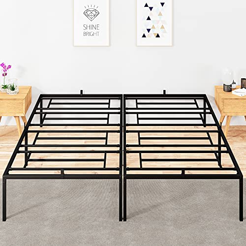 IDEALHOUSE King Metal Platform Bed Frame with Sturdy Steel Bed Slats Mattress Foundation No Box Spring Needed Large Storage Space Easy to Assemble Non-Shaking and Non-Noise Black