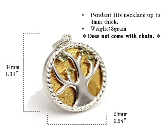 COSUMOSU Tree of life Moldavite Meteorite 925 Sterling Silver round Pendant (gold)