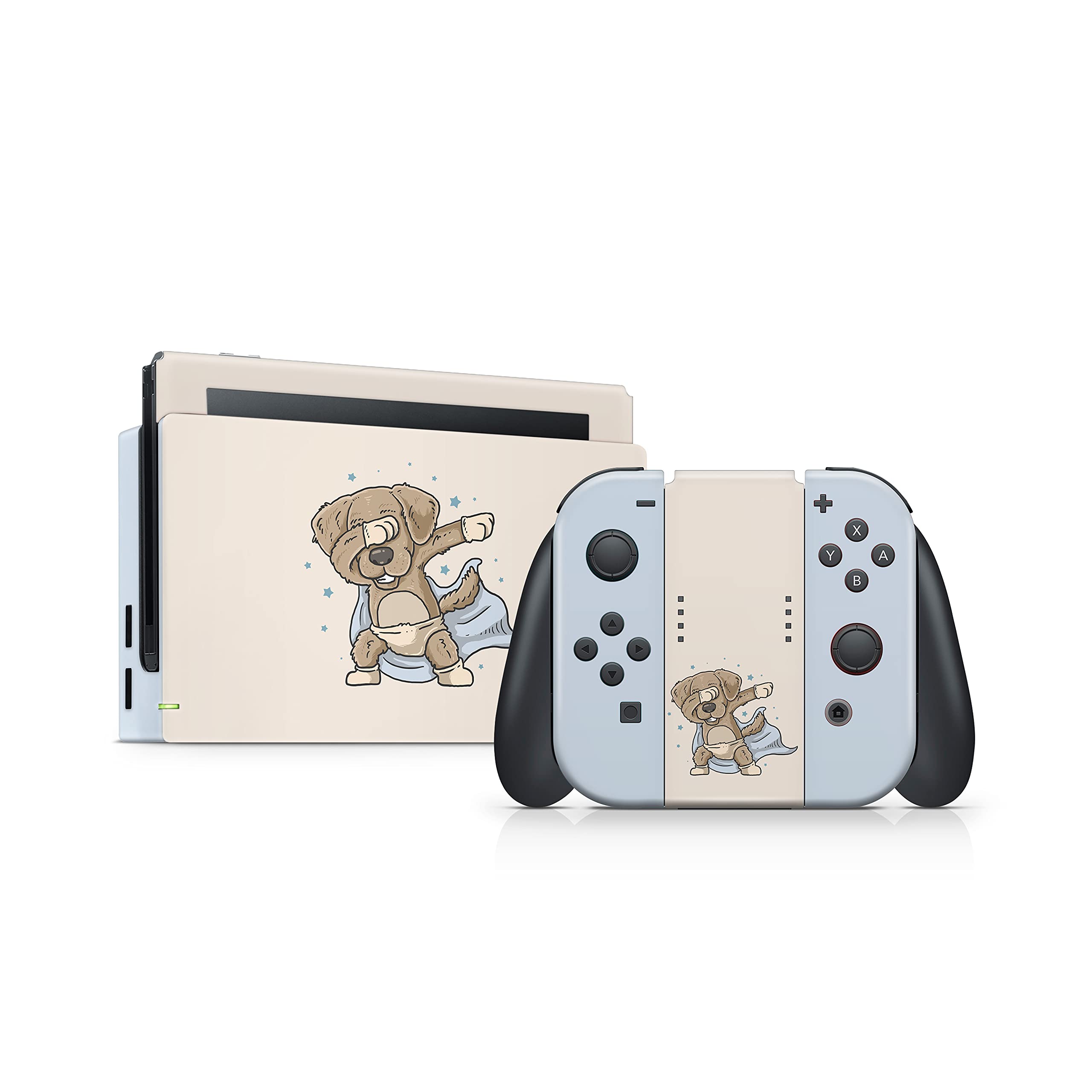 Tacky Design Cute Dog Skin Compatible with Nintendo Switch Skin Wrap Cover, Kawaii Blue Skin for Nintendo Switch Stickers, Premium Vinyl 3M Full Wrap Decal, Compatible with Joy-Con, Console, Dock.