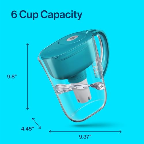 Brita Metro Water Filter Pitcher with SmartLight Filter Change Indicator, BPA-Free, Replaces 1,800 Plastic Water Bottles a Year, Lasts Two Months, Includes 1 Filter, Small - 6-Cup Capacity, Turquoise