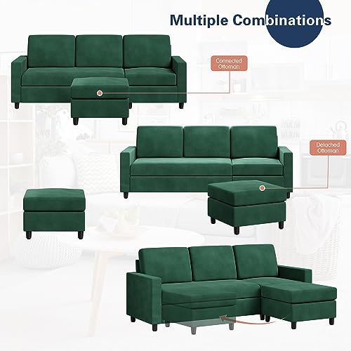 JAMFLY 79" Convertible Sectional Sofa Couch, L Shaped Couches for Living Room Clearance Set, Small Sectional Sofa with Chaise Modern Linen Fabric (Green)