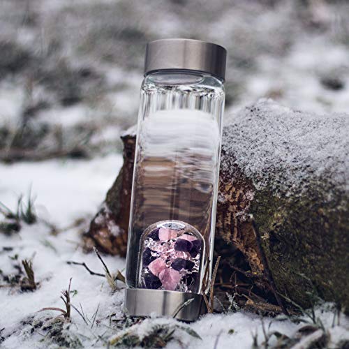 VitaJuwel ViA WELLNESS - Crystal Water Bottle with Amethyst, Rose Quartz & Clear Quartz