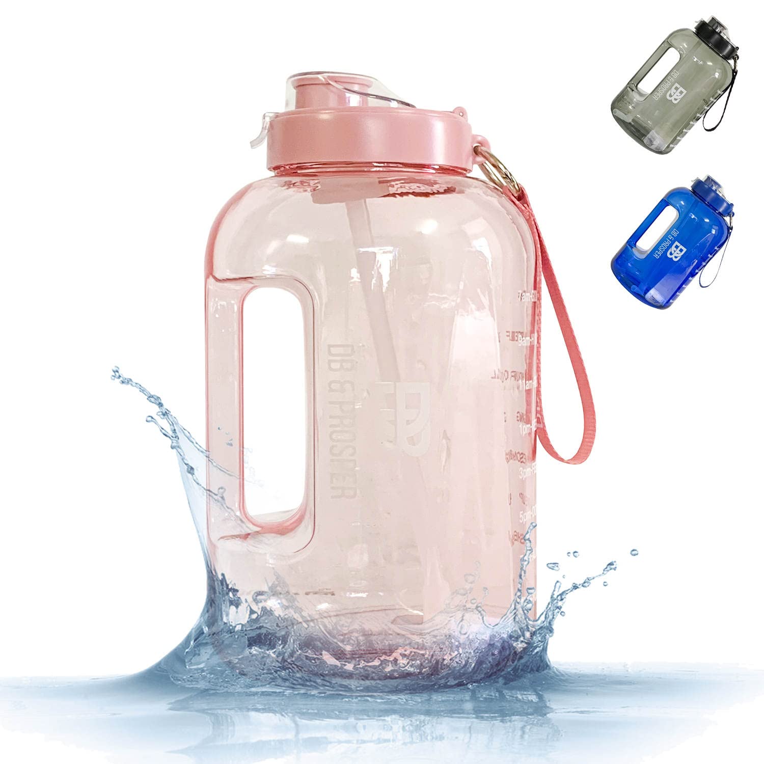 DB & PROSPER Large One Gallon Motivational Water Bottle With Time Marker | Bottles | Hydration | Gym | Exercise | Hiking | camping | water jugs | sports accessories | wellness