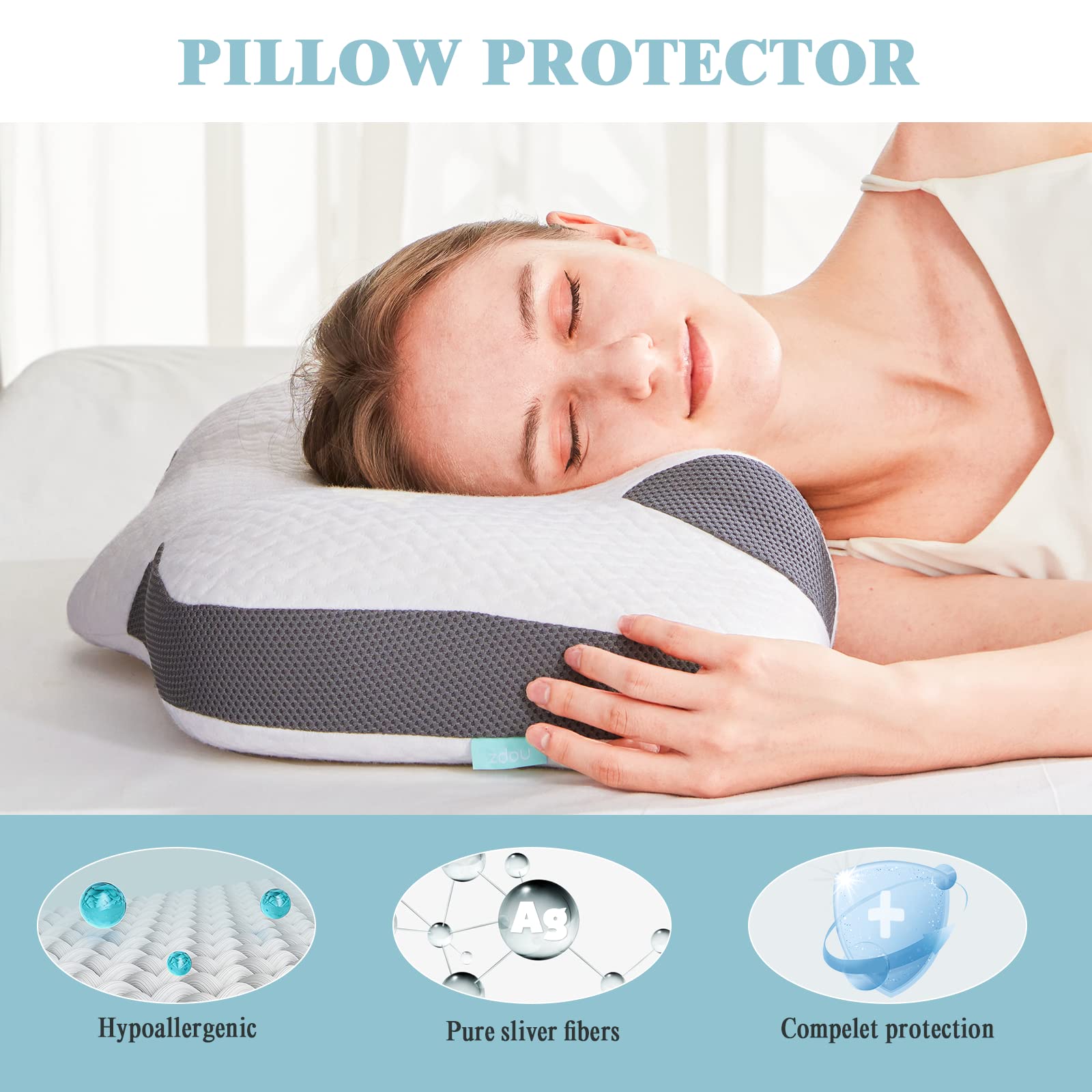 Cervical Memory Foam Pillow, Orthopedic Firm Soft Adjustable Hypoallergenic Ergonomic Contour Pillow for Side Back and Stomach Sleepers Grey