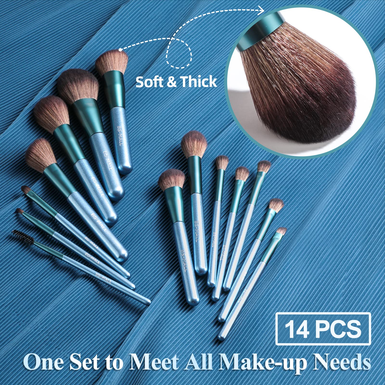 BS-MALL Makeup Brushes Premium Synthetic Foundation Powder Concealers Eye Shadows Makeup 14 Pcs Brush Set, Coffee Brown Color