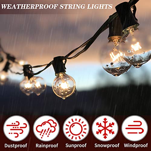 Festival Depot 10FT Patio String Lights with 10 Waterproof G40 Globe Bulbs (1 Spare) for Christmas Halloween, E12 Socket, Warm White