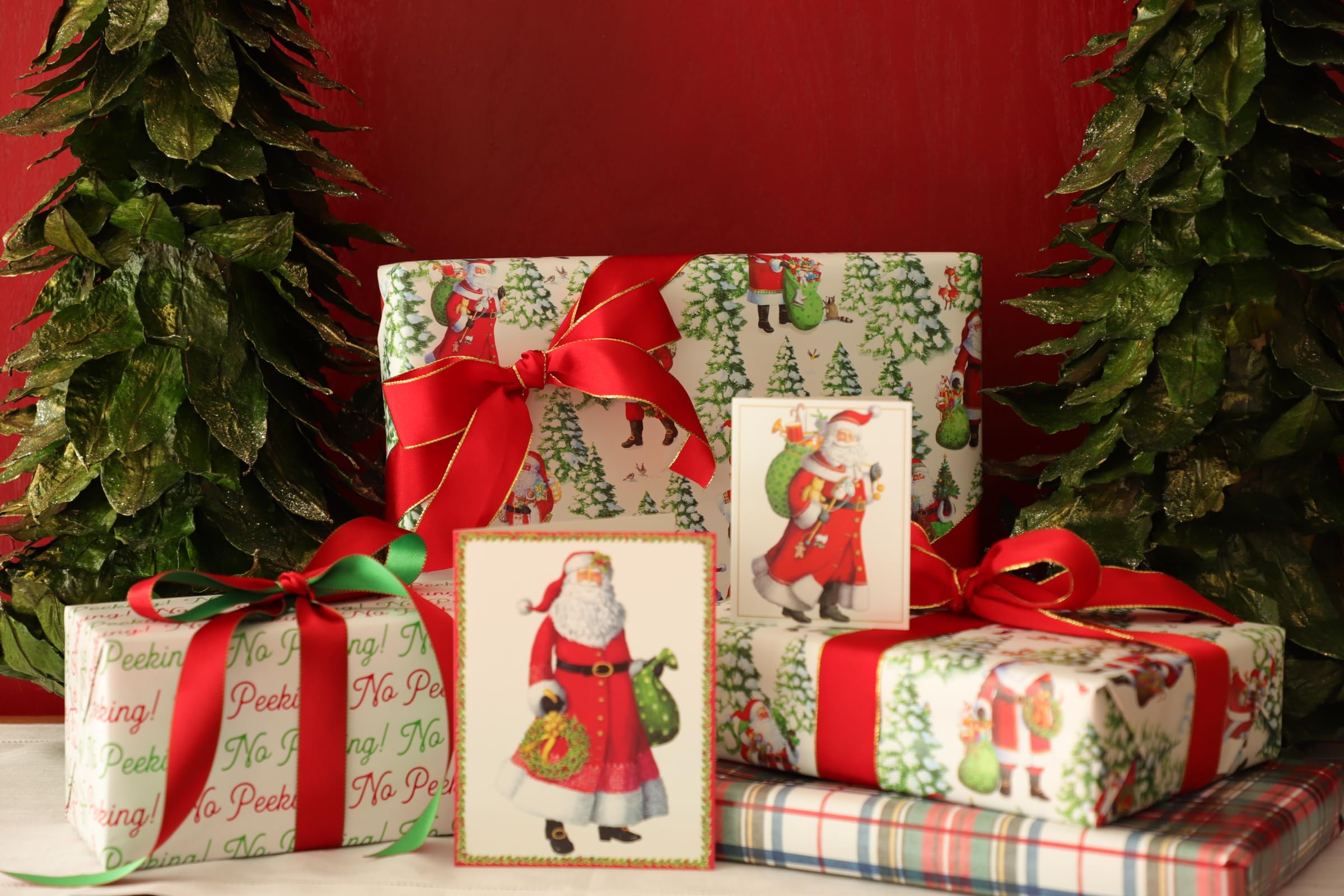 Caspari Woodland Santa Gift Wrapping Paper - 30 in. x 8 ft. Roll