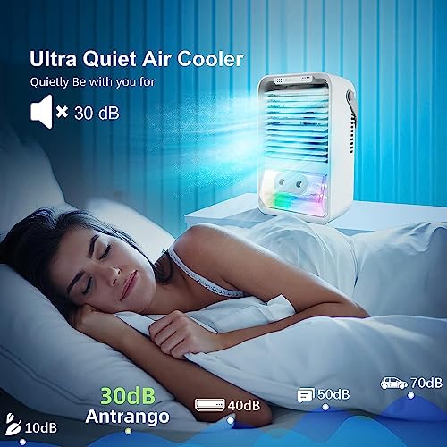 Portable Air Conditioner for Personal with 3 Wind Speeds,Mini Evaporative Air Cooler Fan,USB Air Personal Conditioner with 7 Colour LED Lights,Small Air Conditioner for Bedroom,Office and Outdoors
