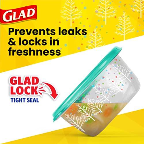 GladWare Big Bowl Large Round Holiday Edition Food Storage Containers with Lids | 48 oz Holiday Containers with Green Pine Tree Design, 3 Count Set | Airtight Food Storage Containers for Food