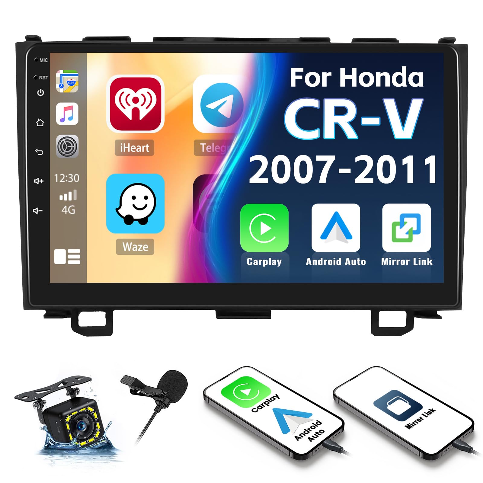 Car Stereo MP5 Player for Honda CRV 2007-2011 Car Radio with Apple Carplay Android Auto Mirror Link, 9" Touch Screen Car Radio with Bluetooth Backup Camera FM SWC Dual USB Input