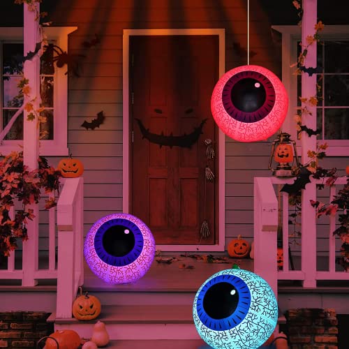 Halloween Decorations 24 inch Halloween Inflatable Ghost Eyeball with Built-in Battery Powered RGB LED Light Suitable for Indoor Outdoor Yard Party Halloween Decor with Remote Controller