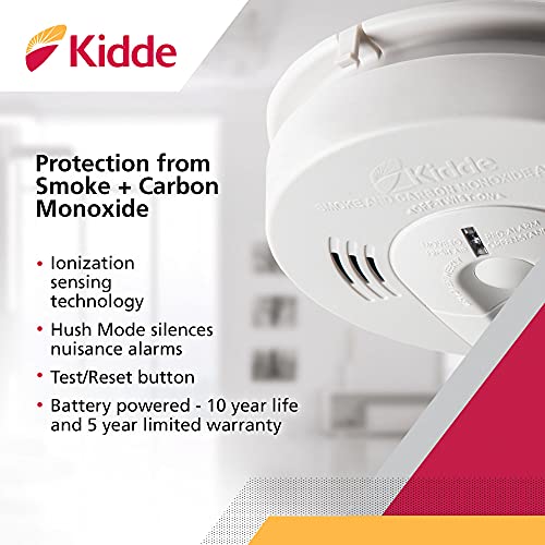 Kidde Smoke & Carbon Monoxide Detector with Voice Alerts, Battery Powered, Combination Smoke & CO Alarm & Smoke Detector with Safety Light for Hearing Impaired, Battery Operated Smoke Alarm