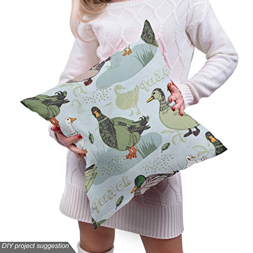 Lunarable Geese Fabric by The Yard, Ducks Fowl on The Farm with Greenery Leaves Etching Illustration Design Print, Decorative Fabric for Upholstery and Home Accents, 1 Yard, Olive Green