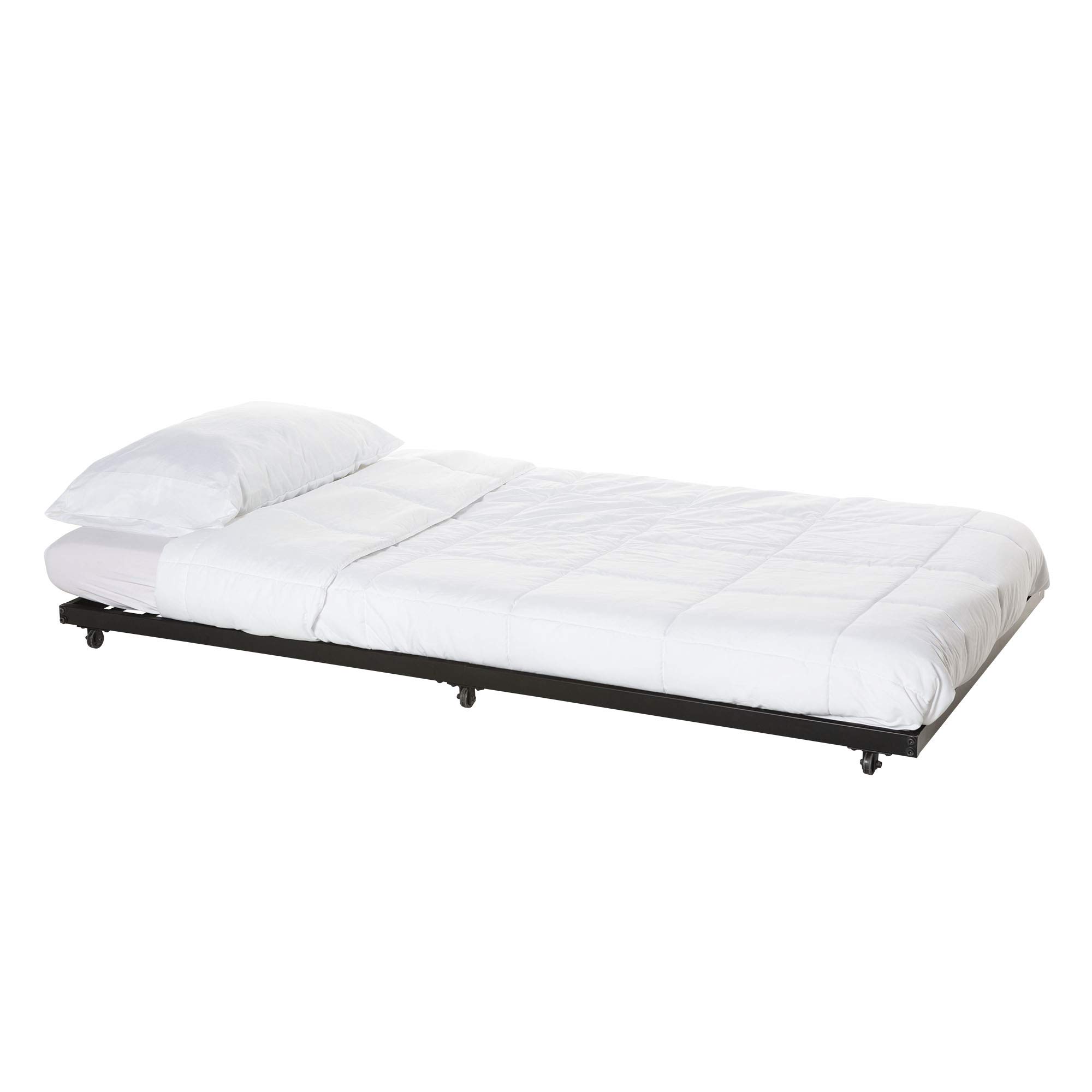 Home Accent Furnishings Modern Industrial Twin-Size Roll-Out Metal Trundle Bed Frame - Black