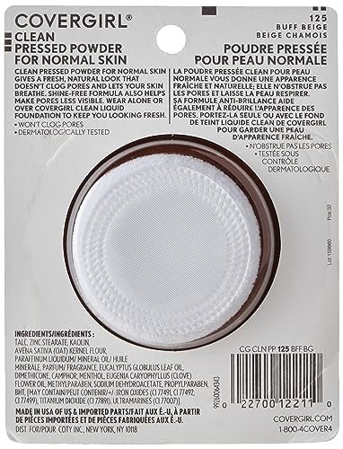 Covergirl Clean Pressed Powder Foundation, 125 Buff Beige, 0.39 Fl Oz