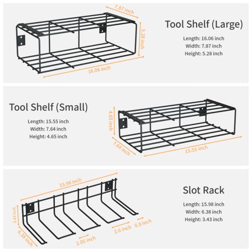 OMNINOVA Power Tool Organizer, 2 Pack Garage Tool Organizers and Storage with Screwdriver Holder, Drill Holder Wall Mount, Heavy Duty Metal Tool Shelf, Utility Storage Rack for Cordless Drill